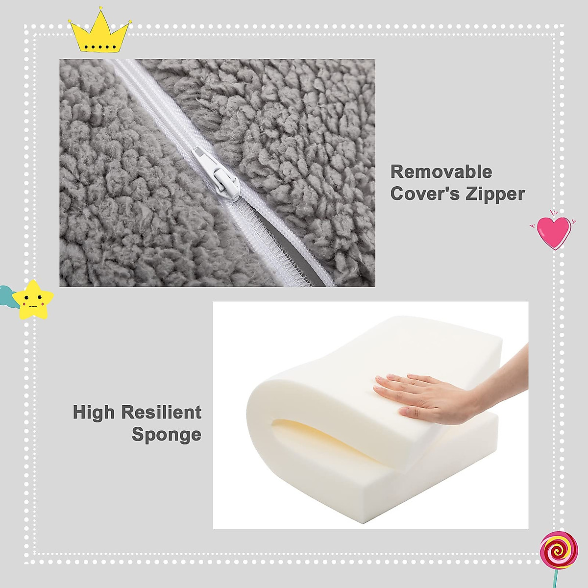 ALIMORDEN 2-in-1 Flip Out Cuddly Sherpa Toddler Couch, Convertible Sofa to Lounger, Grey