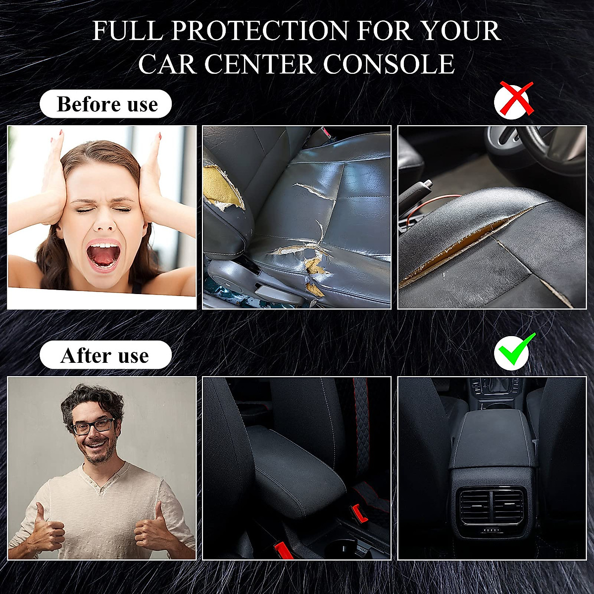 Frienda Furry Armrest Cover Auto Center Armrest Cover Car Soft Console Pad, Real Sheepskin Wool Soft Fluffy Auto Center Console Cover for Most Car Decoration Protector (Black)