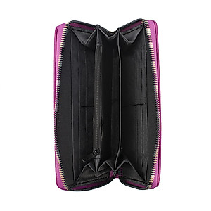 XOXO Women’s Wallet Small Magenta Saffiano Leather Sleek Zip Around With Chain And Wristlet