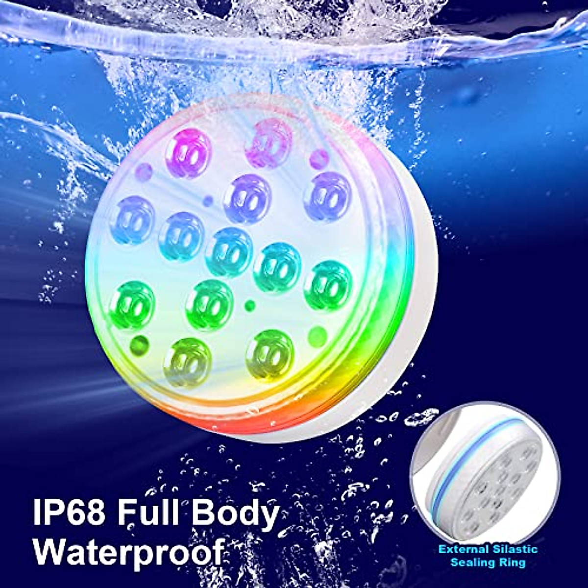 Submersible Swimming Pool Light 16 Colors Underwater led Lights Waterproof IP68 13 Super Bright LED with RF Remote Control Suitable for Pond Fountain Aquarium Flower Pot Garden Party (a pack of 1)