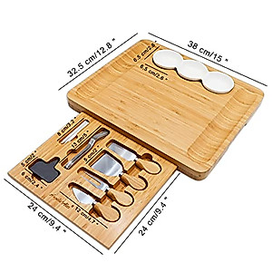 Angela&Alex Cheese Board and Knife Set, Bamboo Charcuterie Platter & Serving Tray Christmas Gifts for Cheese, Wine, Crackers, Brie and Meat Large & Thick Wooden Fancy Christmas Wedding Birthday Gifts