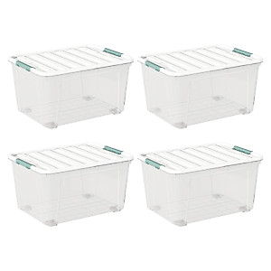 Nicesh 80 L Large Plastic Storage Bins with Latch Lids, 4-Pack Clear Plastic Storage Box with Wheels