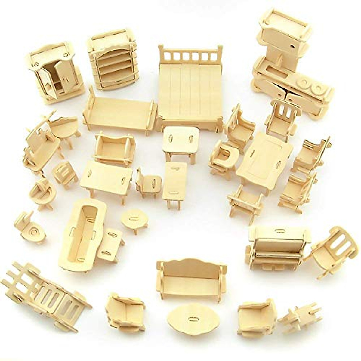 LoveInUSA 3D Wooden Dollhouse Furniture Puzzle DIY House Room Miniature Furniture Sets Puzzle Gift for Kids