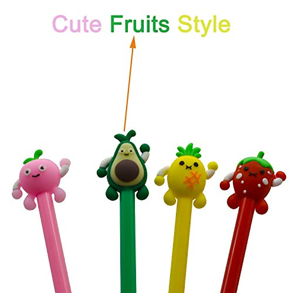 Maydahui 12PCS Fruits Shaped Rollerball Pens Cute Kawaii Pen Black Gel Ink Strawberry Pineapple Juicy Peach Avocado Design for School Office Girls