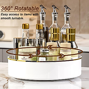 Lazy Susan Turntable Organizer for Cabinet- Spice Rack, Makeup Perfume Organizer Plastic Non-Slip Rotating Containers for Kitchen, Office, Bathroom-9"+12" Lazy Susan Organizers (White-2Pack)