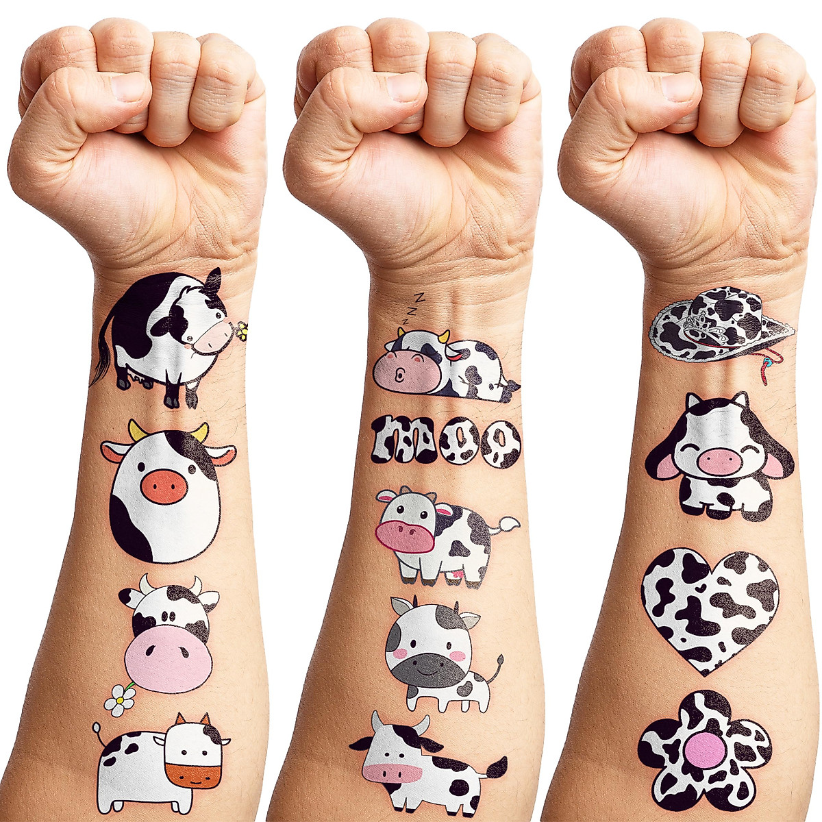 Cow Temporary Tattoos for Kids Birthday Party Decorations Supplies Party Favors Supper Cute 96PCS Cow Tattoo Sticker Style Milk Animal Farm Gift Ideals for Boys Girls Schools Prizes Themed