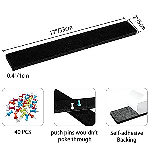 GoTiling Felt Pin Board Bar Strips Self-Adhesive Lightweight Bulletin Board Strips No Damage for Wall Better Than Cork Board Decorative Memo Boards with 40 Push Pins for Home Office Classroom, 8 Pack