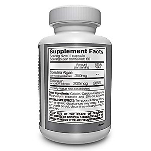 Boost Concentration, Memory and Energy with Premium Selenium + Spirulina - Premium Antioxidant Supplement for Brain Function - 60 Day Supply (60 Capsules) - (1-Pack)