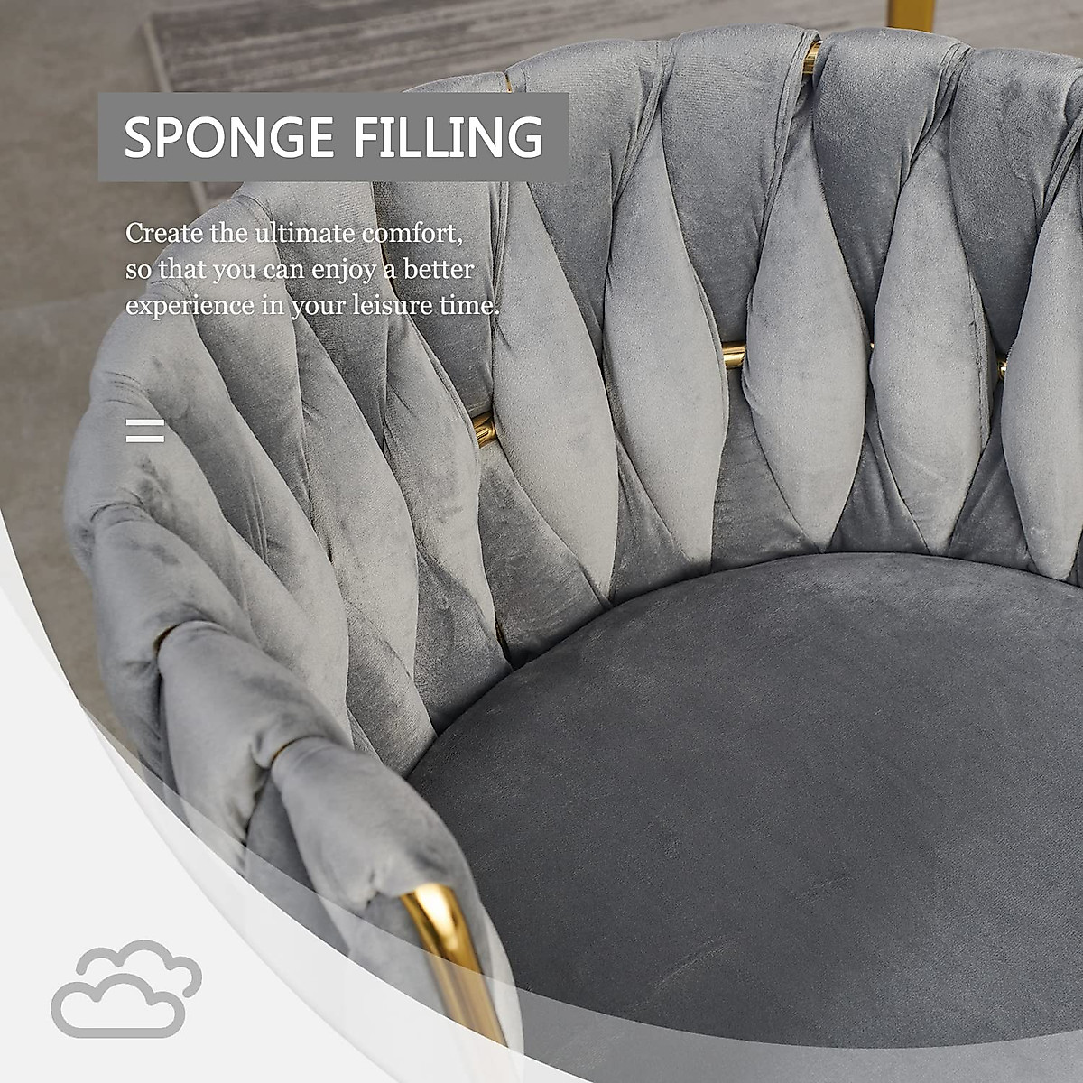 Tsuysi Velvet Set of 2, Gold Modern Dining Chair with Metal Legs, Woven Upholstered Dining Chairs for Dining Room, Kitchen, Vanity, Living Room (Grey)