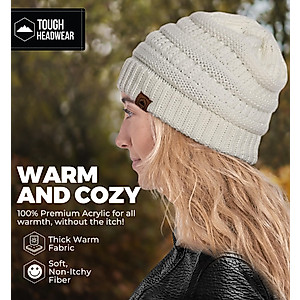 Tough Headwear Womens Winter Hat - Warm Chunky Cable Knit Beanies - Winter Beanie Hats for Women Cold Weather - Beanies Women White