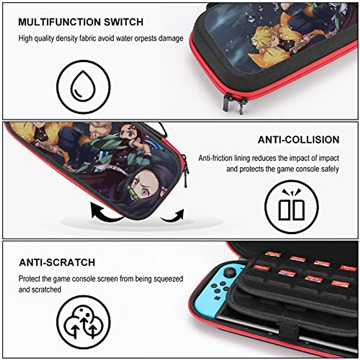 Autocean Carrying Case for Nintendo Switch, Anime Printing Protective Hard Shell Game Bag With 20 Game Card Slots for Nintendo Switch Console & Accessories