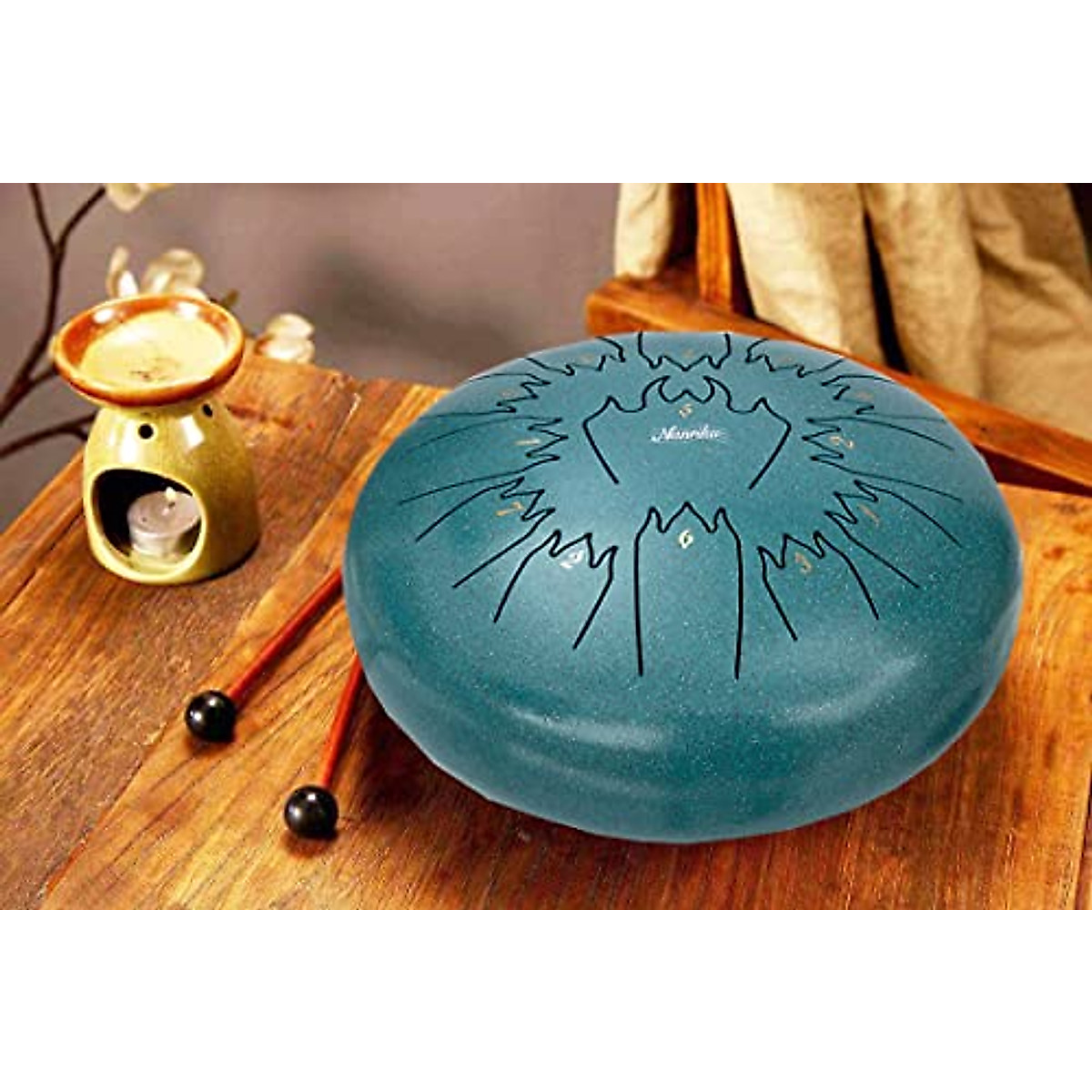 Nanrika Steel Tongue Drum, 12 Inch 13 Note, Percussion Instrument, Hand Pan Drum, With Bag, Music Book, Drumstick and Finger Cover (Malachite)