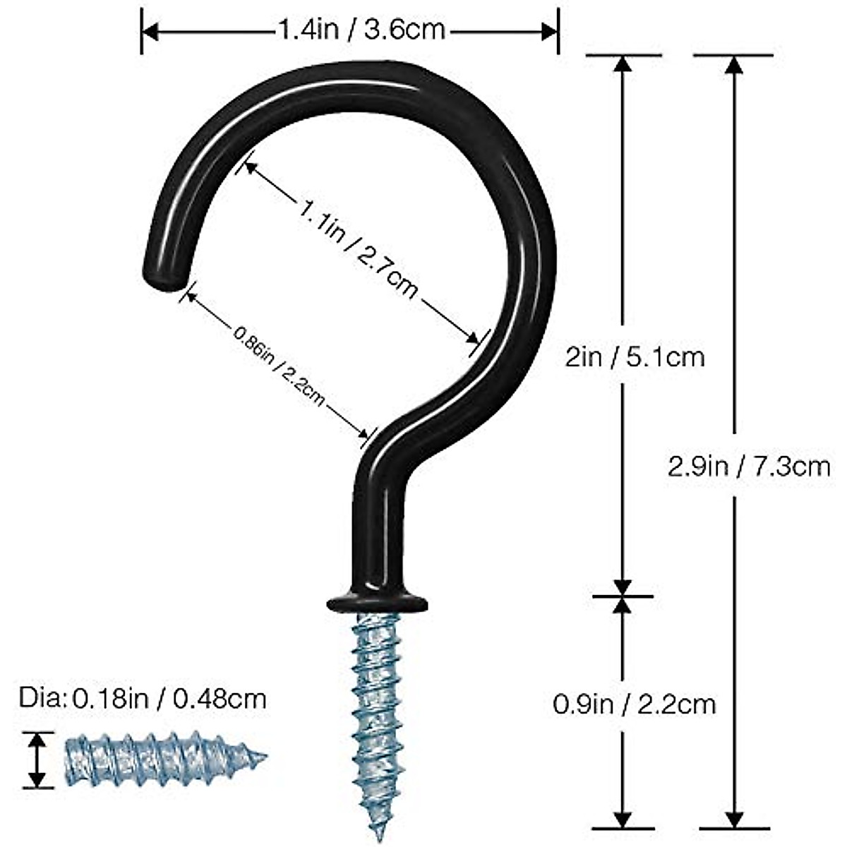 WaterLuu 20 Pack 2.9 Inch Heavy Duty Ceiling Hooks Plant Hooks Vinyl Coated Screw-in Wall Hooks, Kitchen Hooks, Cup Hooks Great for Indoor & Outdoor Use（20 Black