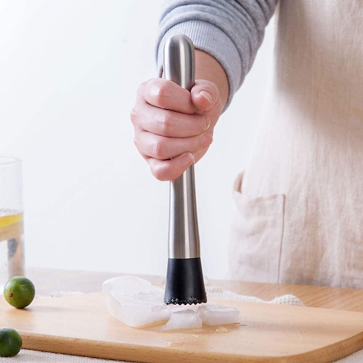 2PCS Muddler for Cocktails Set, 8" Drink Muddler Set Long Muddler Old Fashioned Stainless Steel Muddler Mojito Muddler Ice Crusher Bartender Tool for Bars Bartender Accessories Home Bar Tools Set