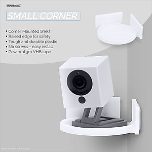 Mini Circular Corner Shelf Mount for Security Cameras, Baby Monitors, Speakers, Plants & More, Universal Holder, Strong Adheasive, No Mess, Screwless by Brainwavz (White)