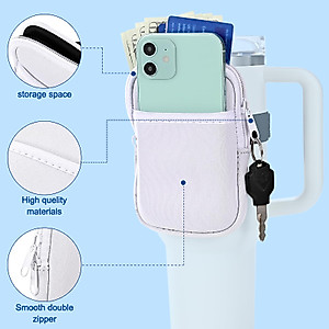 YINCL [2 Pcs] Water Bottle Pouch For Stanley - Gym Running Water Bottle Pouch for Stanley Cup 40oz Accessories Quencher Adventure & IceFlow 20/30oz with Pocket for Cards, Keys, Wallet, Earphone