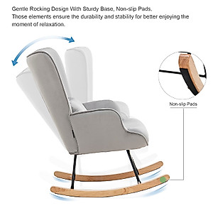 Artechworks Modern Velvet Rocking Chair, Glider Chair with Ottoman Cushion, Nursery Mid Century Upholstered Tufted Chair Rocking Armchair Rocker Accent Chair for Livingroom, Balcony, Grey