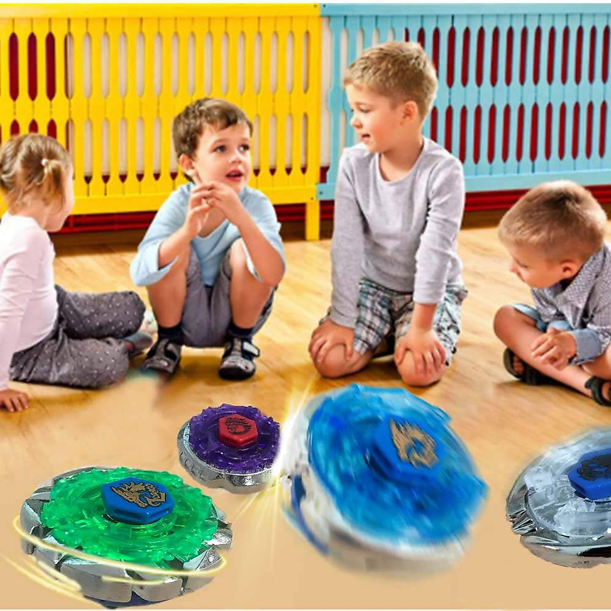 Bey Metal Fusion Blades Burst Turbo Evolution Battling Tops Master Starter Set Storm Pegasus/Flame Libra/Earth Eagle/ Lightning L-Drago with 4D Spinning Launcher Grip,Burst Gyro Toy Set Gift for Boys