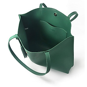 Minimalist Clean Cut Pebbled Faux Leather Tote Womens Shoulder Handbag (Green) Medium