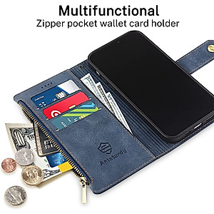 Antsturdy Compatible with Motorola Moto G Power 5G 2023 case Wallet with Card Holder for Women Men Phone case RFID Blocking PU Leather Flip Cover Strap Zipper Credit Card Slots,Blue