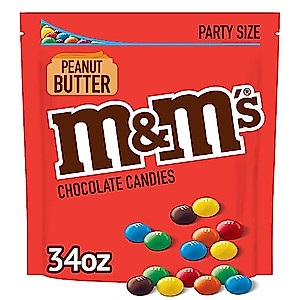 M&M'S Peanut Butter Milk Chocolate Candy, Party Size, 34 oz Bag