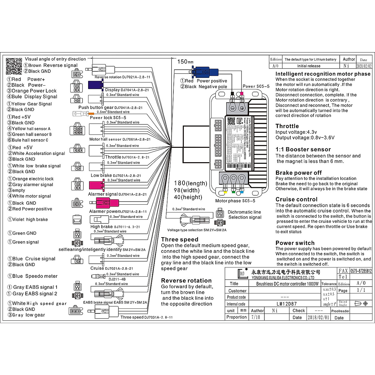 Alomejor Motor Controller, 60V 72V Universal 3 Mode High Power Brushless Motor Controller for E Bike Electric Bike Scooter
