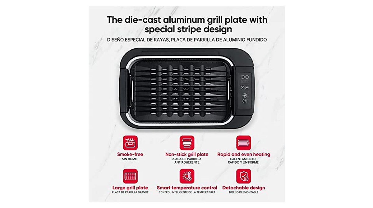 X&E Smokeless Indoor Grill - Powerful 1500W Electric BBQ with Smoke ...