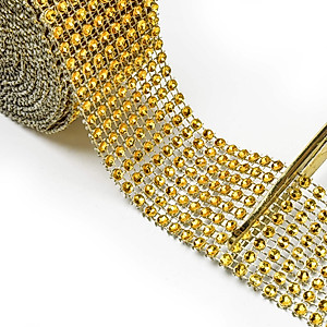 BTSD-home Gold Rhinestone Ribbon 2 Roll Diamond Ribbon for Crafts, Cake, Birthday Decorations, Wedding, Baby Shower Event and Arts (20Yard Gold)