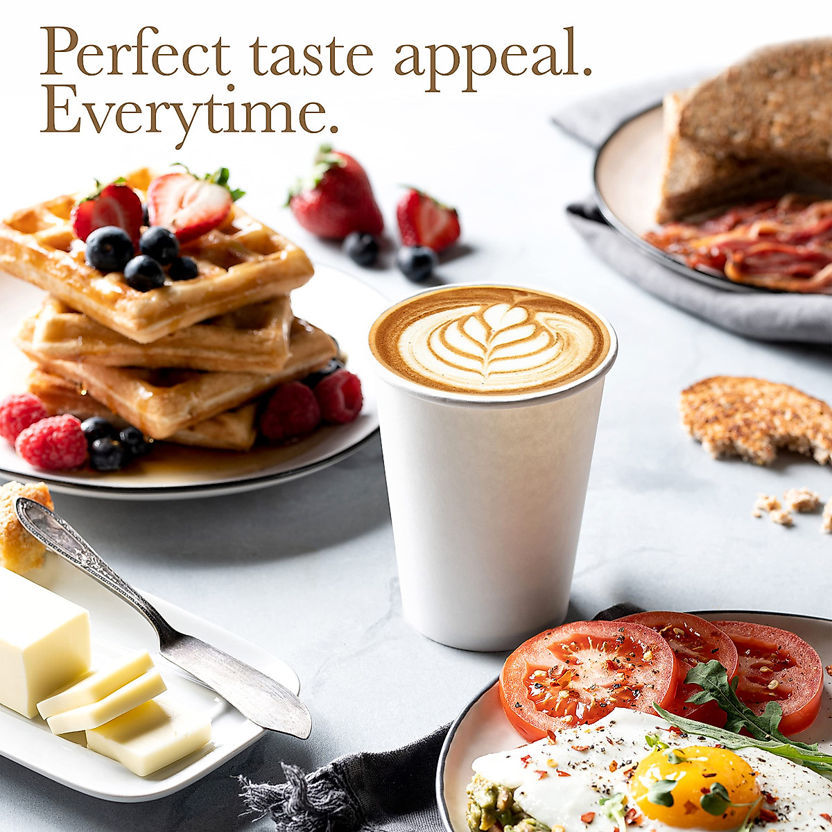 Disposable Coffee Cups with Lids 12 oz (100 Pack) - To Go Coffee Cups for Hot & Cold Drinks, Tea, Hot Chocolate, Water - Poly-Coated for No Condensation with Rolled Edge - Coffee Cup Bundle