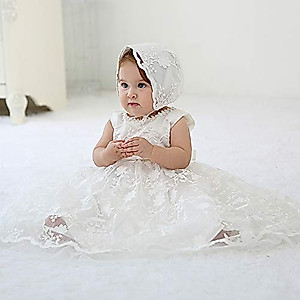 CareCheer Sleeveless Ivory Long Baby Girl Christening Baptism Dress Flower Girl Dedication Blessing Gown (6-12 Months)