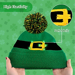 CAMDUCK 6 Pcs St Patrick's Day Beanie Hat, St Patricks Day Hat, Shamrock Beanie, Irish Hats for Men Women (6 Irish Beanie with LED)