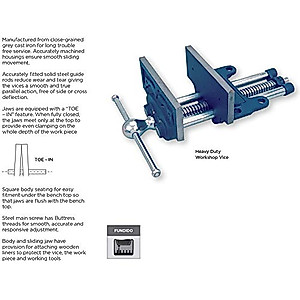 GROZ 7-Inch Heavy Duty Wood-Working Vise | Made from Cast Iron | Plain Screw | "Toe-in" Feature | High Level Precision | Perfect for Home and Professional Use (39001)