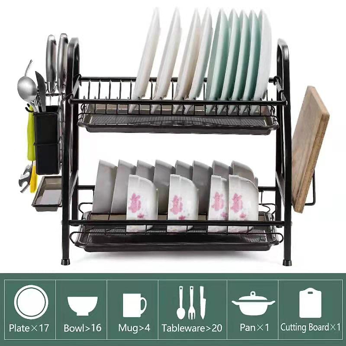 Siapapla 2 Tier Dish Rack Dish Drying Rack Dish Drainer Utensil Holder Kitchen Storage Rack Water Tray Kitchen Storage Rack Sink Organizer