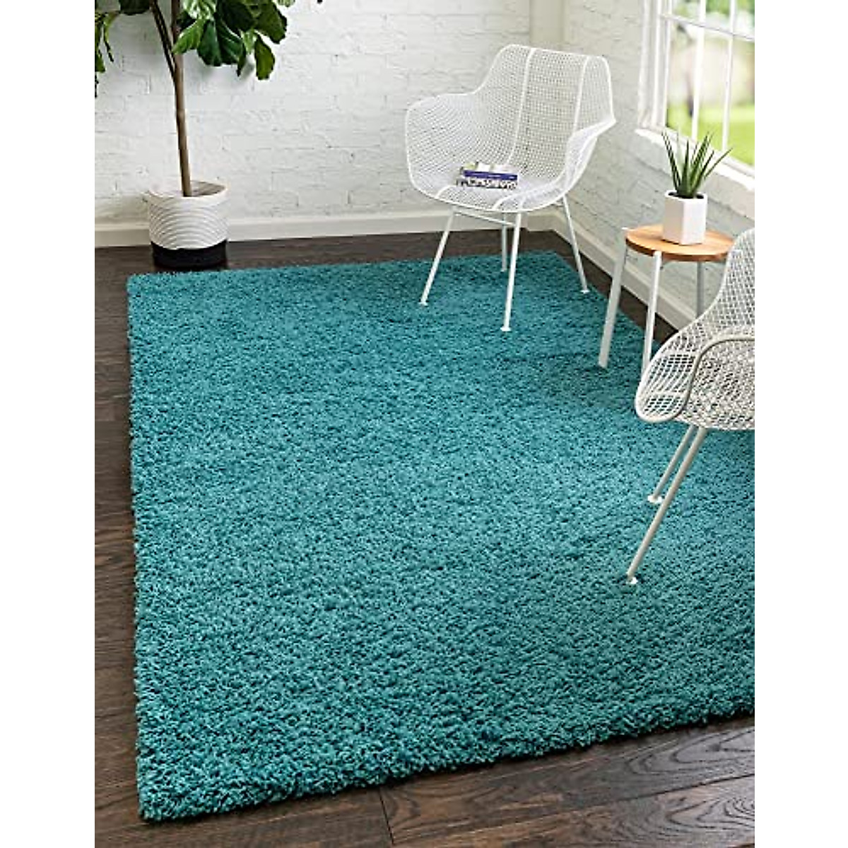 Rugs.com Über Cozy Solid Shag Collection Rug – 5 x 8 Deep Aqua Blue Shag Rug Perfect 5 x 8 Feet