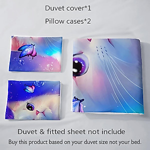 AILONEN Cat Pattern Duvet Cover Set King Size,Cat Lover Bedding Set, Butterfly Cat Comforter Cover Set,Boys Girls Pet Cat Duvet Cover Set 3 Pieces, 1 Duvet Cover and 2 Pillowcases