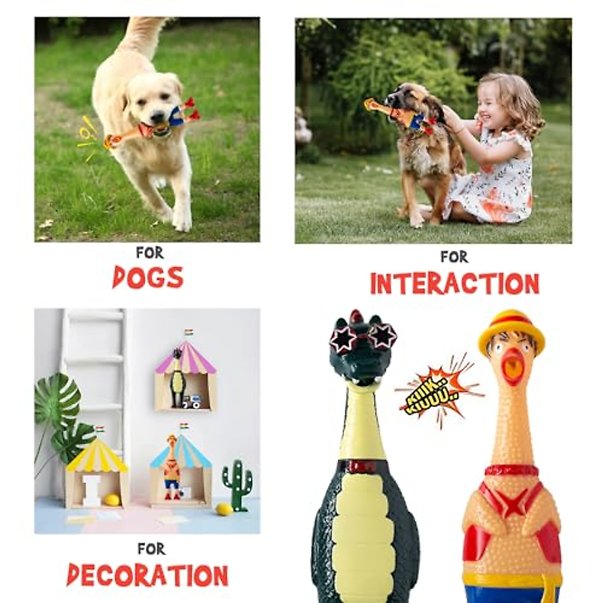Lufei Squeaky Rubber Chicken Dog Toy - Screaming Dinosaur Squeaky for Small/Medium Dogs