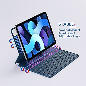 HOU Keyboard Case for iPad Air 11 inch 2024 (M2), Keyboard Case for iPad pro 11 inch 4th/3rd/2nd/1st (2018-2022) & iPad Air 5th/4th (2022/2020), Folio, Slim, Adjustable Angle, Magnetic Charging