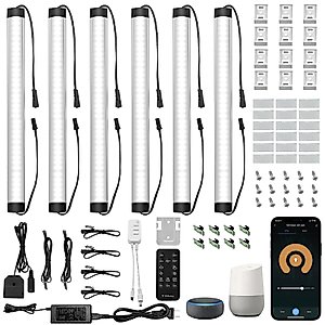 Under Cabinet Lights Kit, LED Smart Dimmable Strip Lighting Fixtures, 24V Plug in Linkable Bar LED Counter Lights for Pantry, Kitchen, Shelf, Bookcases, Showcase (6 PCS, Cold White)