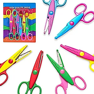 Colorful Craft Scissor Set with Decorative Edge in 6 Patterns Available for Left and Right Handed Safe for Kids Decorative Scissors for DIY, Scrapbooking, Kids Crafts to Make Smooth Cuts 6 Pack