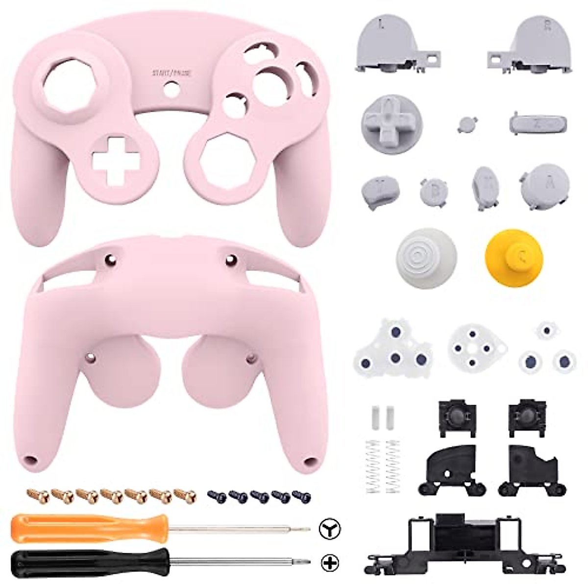 eXtremeRate Cherry Blossoms Pink Faceplate Backplate for Nintendo Gamecube Controller, Soft Touch Replacement Housing Shell Cover w/Buttons for Nintendo Gamecube Controller - Controller NOT Included