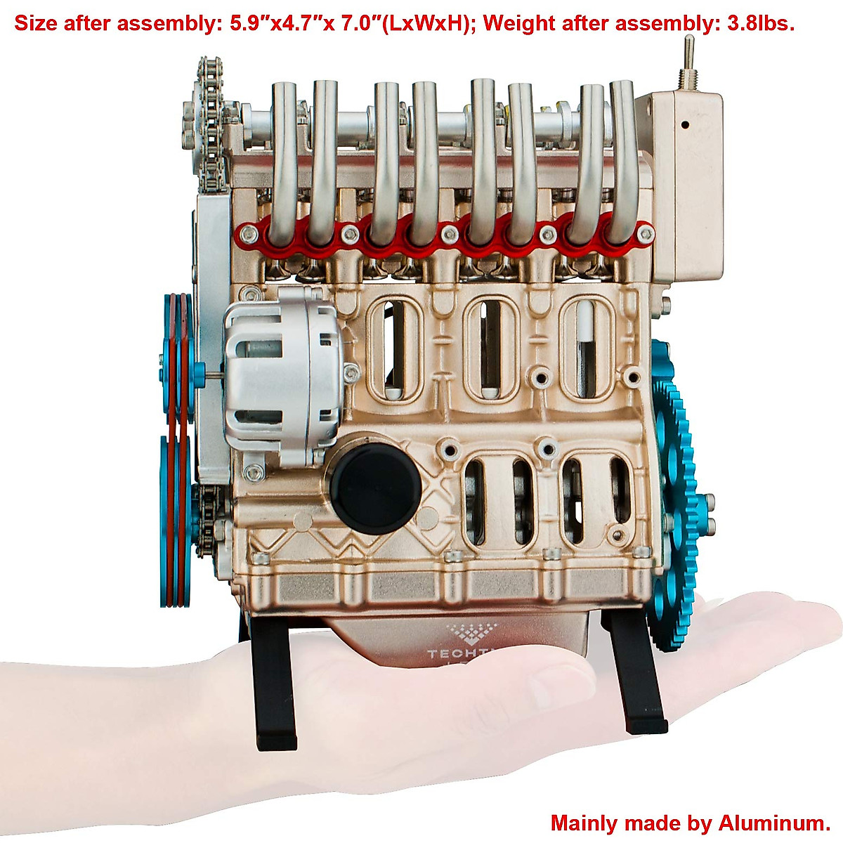 DjuiinoStar Vehicle Engine Model Assembly Kit (300+ Pieces Components, 5 Hours Assembly Time), Four-Stroke Straight-Four Gas Engine Working Model, 4 Cylinder Engine Kit DM13-1