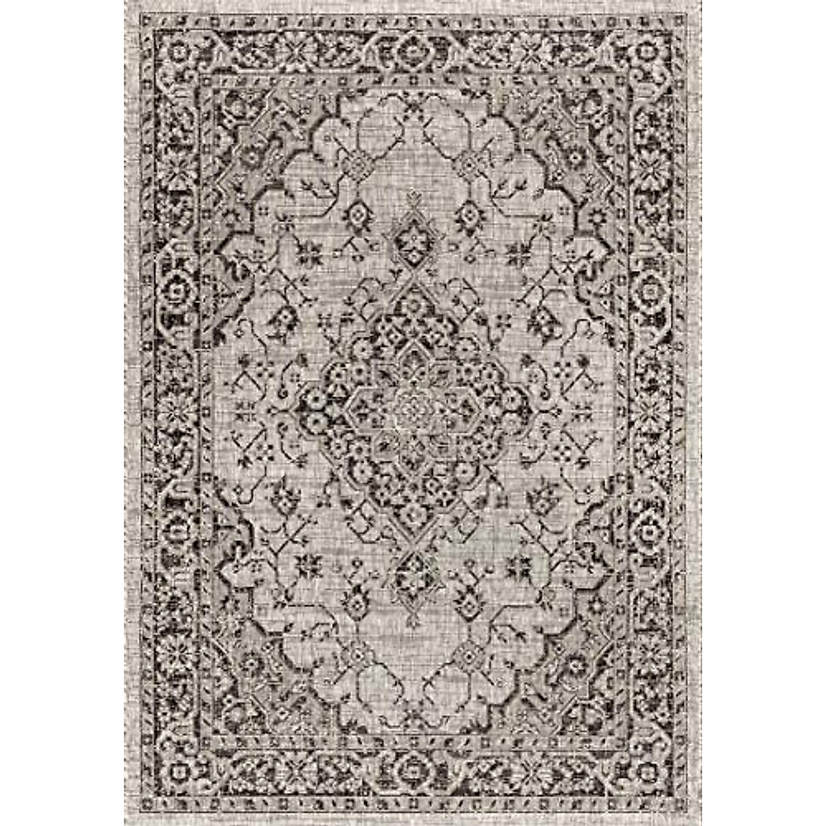 JONATHAN Y SMB102D-4 Rozetta Boho Medallion Textured Weave Indoor Outdoor Area -Rug Coastal Bohemian Rustic Glam Easy -Cleaning Bedroom Kitchen Backyard Patio Non Shedding, 4 X 6, Gray/Black