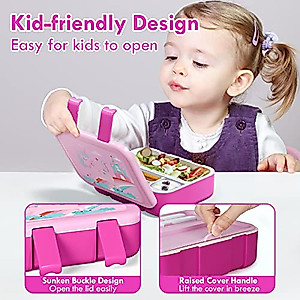 Lehoo Castle Bento Lunch Box for Kids with 5 Compartments,1250ml Lunch Containers with Sauce Jar, Spoon&Fork, Durable, Leak Proof, BPA-Free and Food-Safe Materials (Pink)
