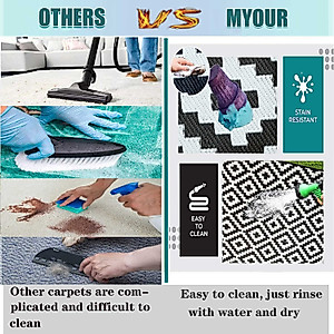 HOYJA Outdoor Plastic Straw Rug for Patio RV Camping 5 x 8ft Waterproof Black White Outdoor Area Rugs,Reversible Portable Large Floor Mat and Carpet for Oustide Deck Picnic Beach Trailer