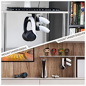 BRAINWAVZ The Treo - Under Desk/Shelf Dual Gamepad Controller & Headphone Hanger Holder Stand - Designed for Xbox ONE, PS4, PS3, PS5, Dualshock, DualSense, Switch, PC, Steelseries, Steam & More