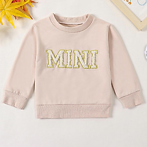 Winioder Mommy and Me Matching Outfits Letter Print Crewneck Pullover Sweatshirt Long Sleeve Shirt Tops Baby Clothes (Baby,Matching Beige,0-6 Months)