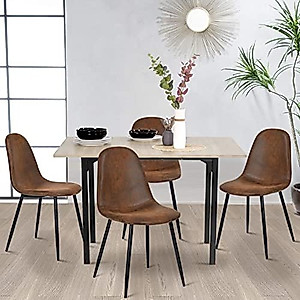 HOMY CASA Dining Chairs Set of 4, Modern Mid-Century Style Dining Room Side Chairs Accent Chairs with Black Metal Legs Comfortable for Kitchen Lounge Farmhouse, Rustic Brown, 4PCS