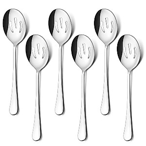 Serving Slotted Spoons X 6, HaWare 9.8 inches Large Size Stainless Steel Serving Spoon, Elegant Design for Kitchen/Buffet/Party, Mirror Polished and Dishwasher Safe(6 Pack)
