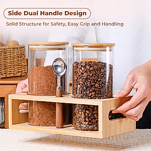 ComSaf Glass Coffee Container with Shelf, 2PCS Coffee Bean Storage Jars, 44 OZ Coffee Canister with Scoop, Glass Canister with Airtight Lid for Kitchen Coffee Station Organizer for Coffee, Sugar, Tea