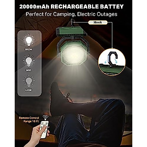 Rechargeable Fan with Auto Oscillating & Remote & Timer & LED Light, 20000mAh 9-Inch Battery Powered Fan(70Hrs), Camping Fan for Tents, Travel, Worksite, Strong Hurricane, USB Cordless Portable Fans